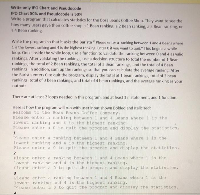 Write Only Ipo Chart And Pseudocode Ipo Chart 50 And 
