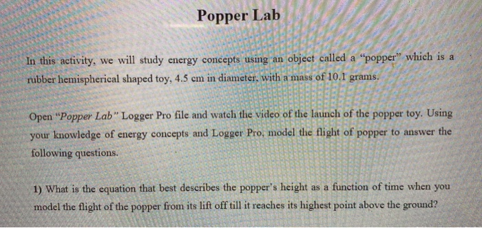 Solved Popper Lab In this activity, we will study energy | Chegg.com