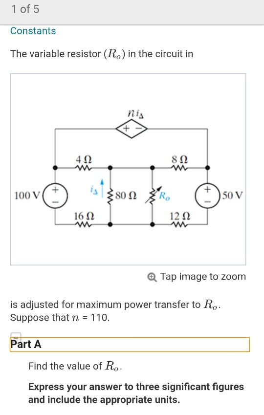 Solved 1 of 5 Constants The variable resistor (R.) in the | Chegg.com