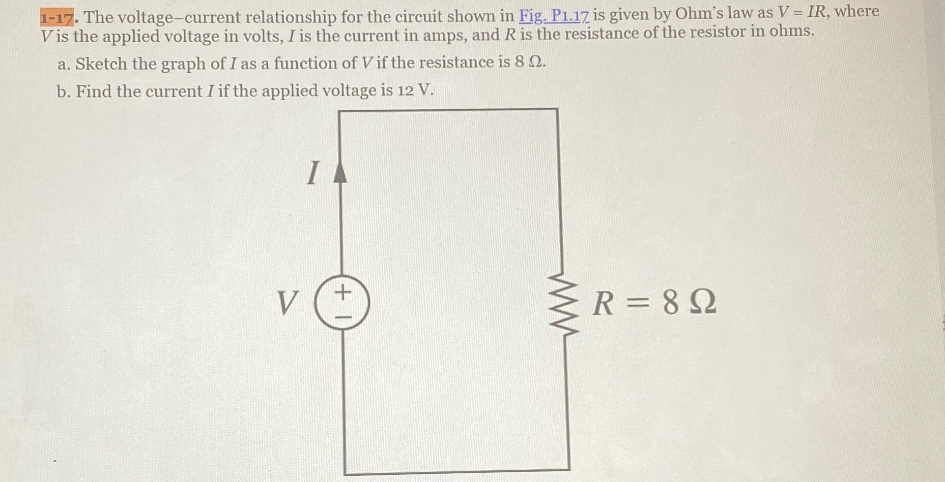 Solved 1-17. ﻿The voltage-current relationship for the | Chegg.com
