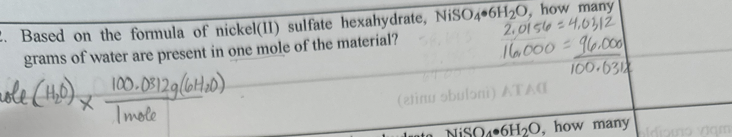Solved Based on the formula of nickel(II) ﻿sulfate | Chegg.com