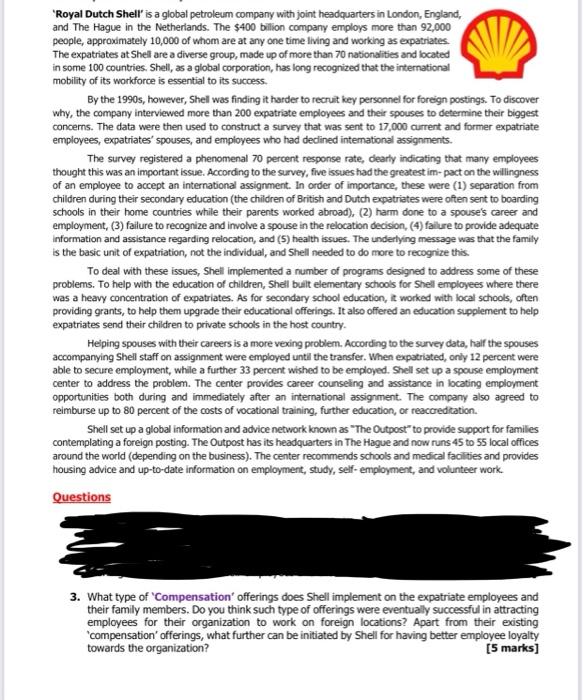 Solved Royal Dutch Shell’ is a global petroleum company with | Chegg.com