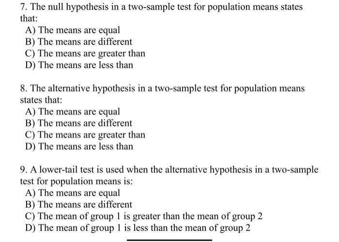 Solved Ch10- 1. In two-sample tests, we compare the | Chegg.com