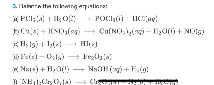 3. Balance the following equations: (a) | Chegg.com