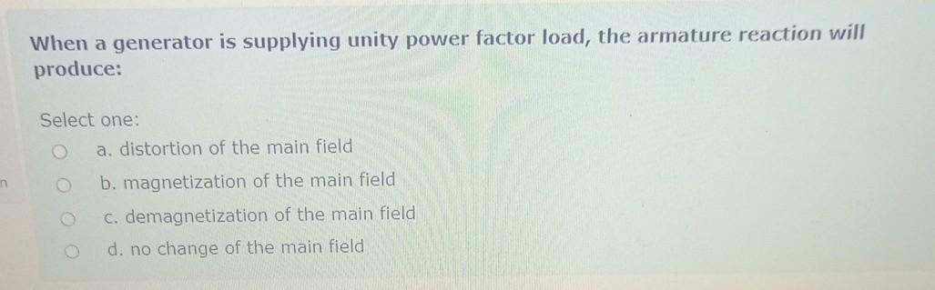 Solved When a generator is supplying unity power factor | Chegg.com