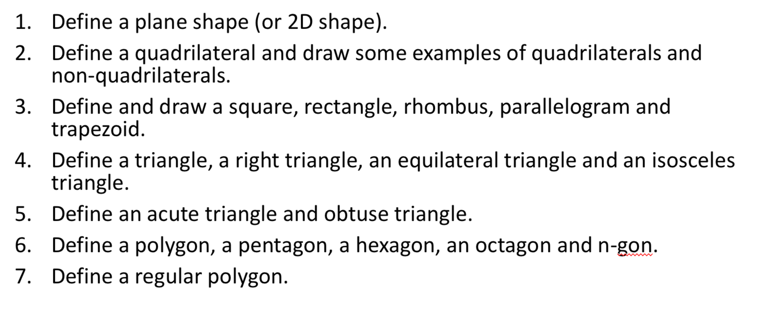 Solved Define a plane shape (or 2D shape).Define a | Chegg.com