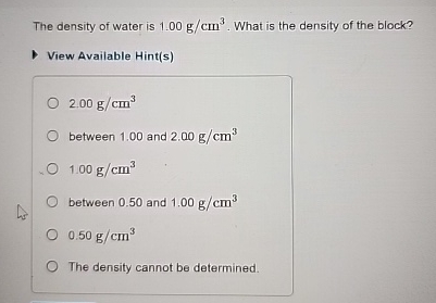 Solved A rectangular wooden block of weight W ﻿floats with | Chegg.com