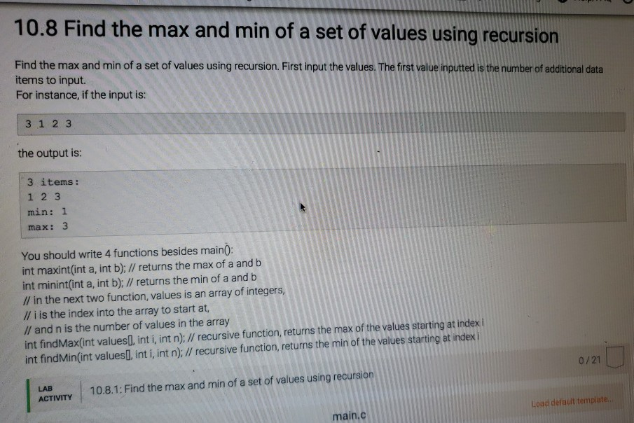 Solved 10.8 Find the max and min of a set of values using | Chegg.com