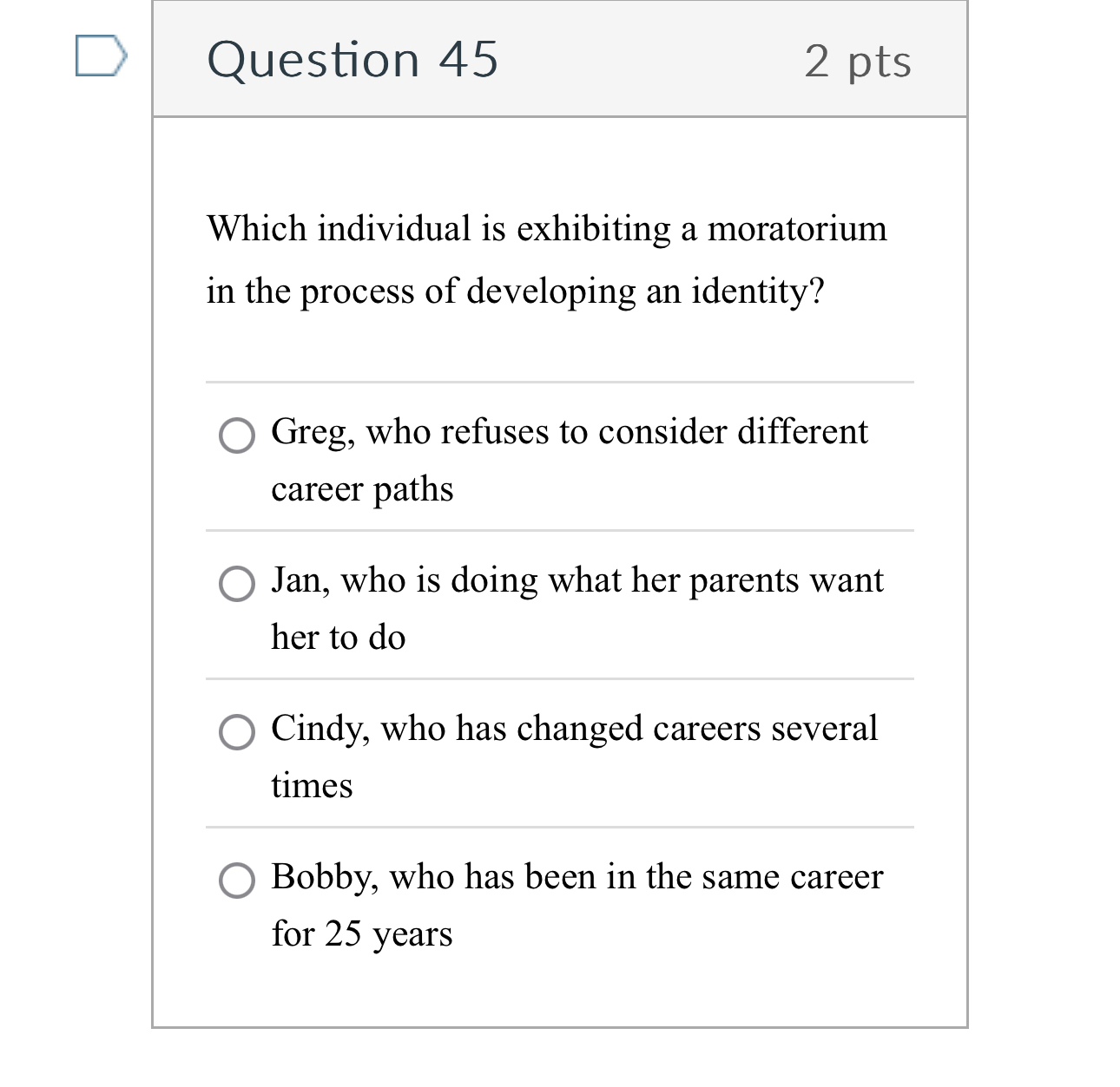 Solved Question 452 ﻿ptsWhich individual is exhibiting a | Chegg.com