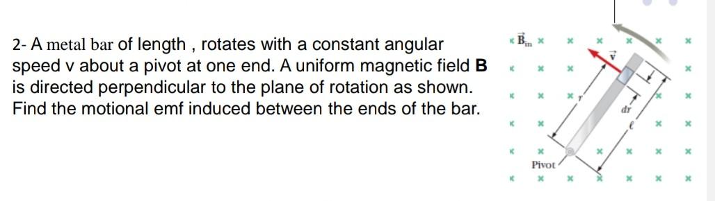 Solved 2- A metal bar of length, rotates with a constant | Chegg.com