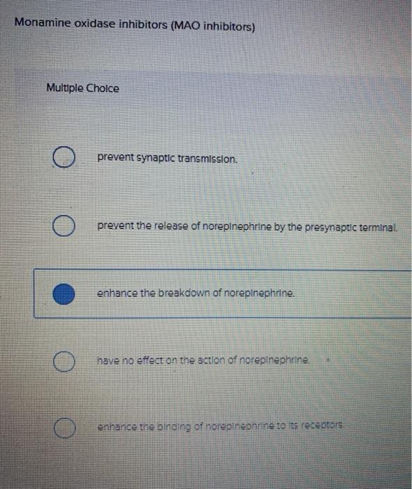 Solved Monamine oxidase inhibitors (MAO inhibitors) Multiple | Chegg.com