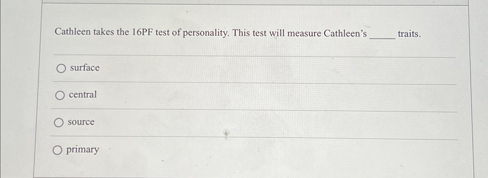 Solved Cathleen takes the 16PF test of personality. This | Chegg.com
