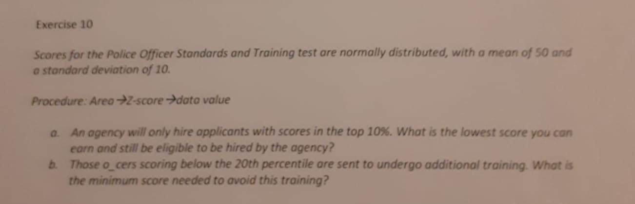 Solved Exercise 10 Scores for the Police Officer Standards | Chegg.com