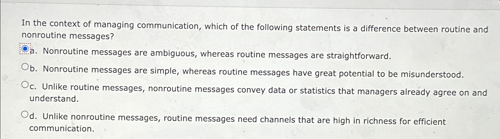 Solved In the context of managing communication, which of | Chegg.com