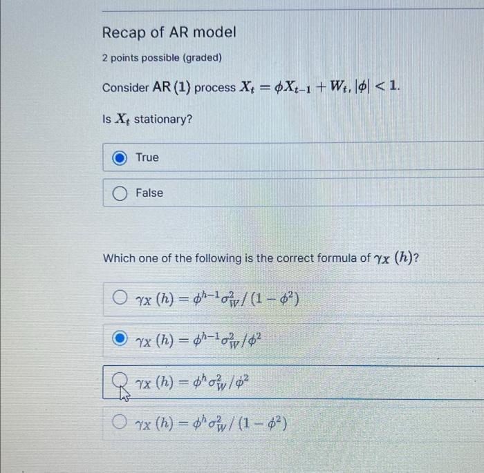 Recap of AR model 2 points possible (graded) Consider | Chegg.com