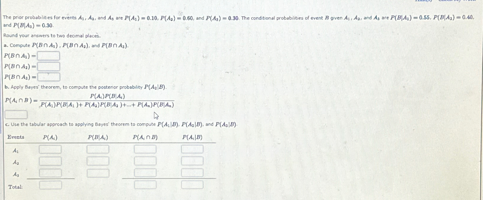 Solved The prior probabilities for events A1,A2, ﻿and A3 | Chegg.com
