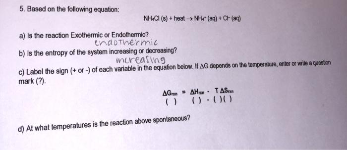 Solved 5. Based on the following equation: NH4Cl (s) + heat | Chegg.com