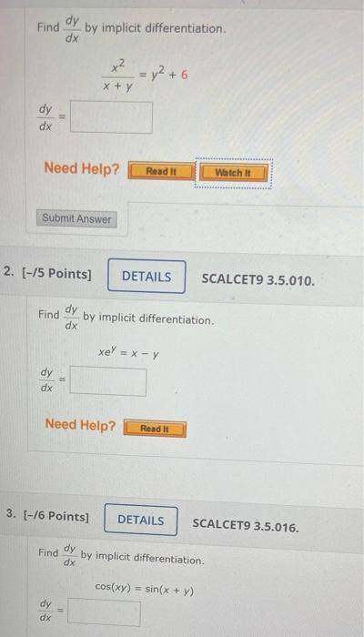 Solved dy Find dx by implicit differentiation. .= y² + 6 x+y | Chegg.com