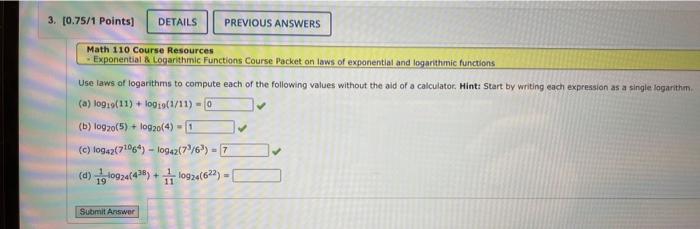 Solved - Exponential \& Logarithmic Functions Course Packet | Chegg.com