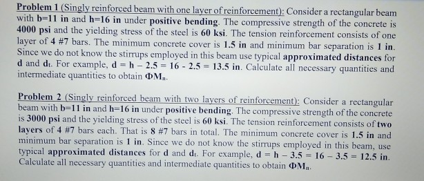Solved Problem 1 (Singly reinforced beam with one layer of | Chegg.com