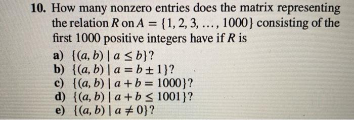 Solved 10. How many nonzero entries does the matrix | Chegg.com