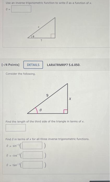 Solved Use an inverse trigonometric function to write θ as a | Chegg.com