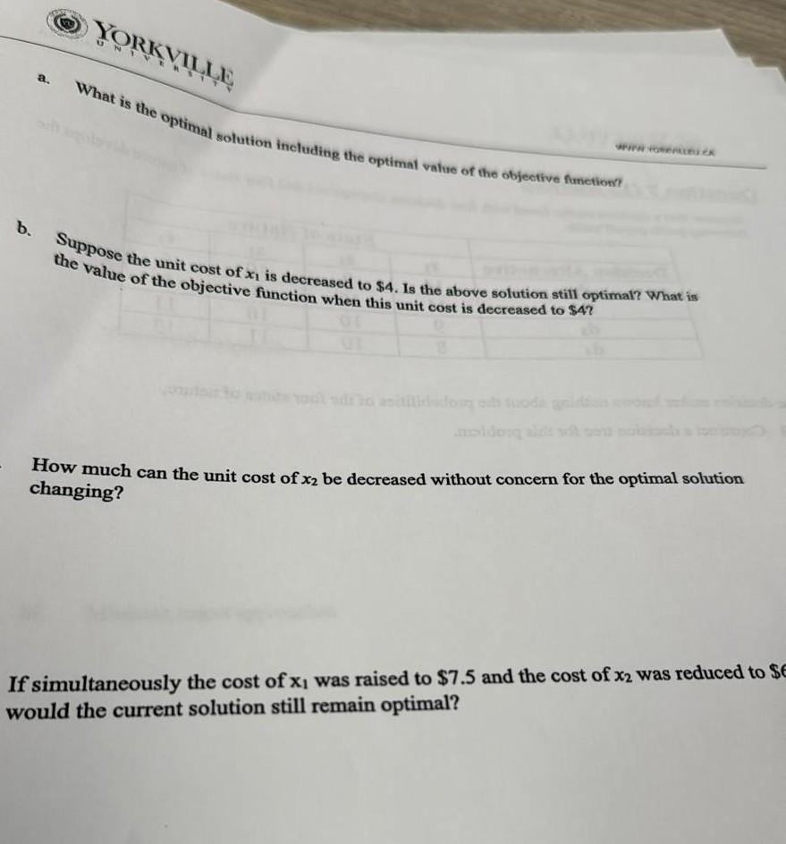 Solved a.b.Suppose the unit cost of x1 ﻿is decreased to $4. | Chegg.com