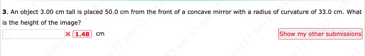 Solved An object 3.00cm ﻿tall is placed 50.0cm ﻿from the | Chegg.com
