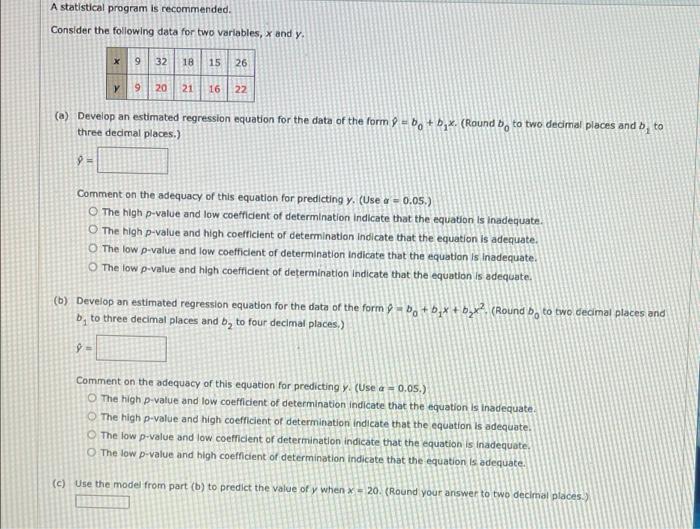 Solved A statistical program is recommended. Consider the | Chegg.com