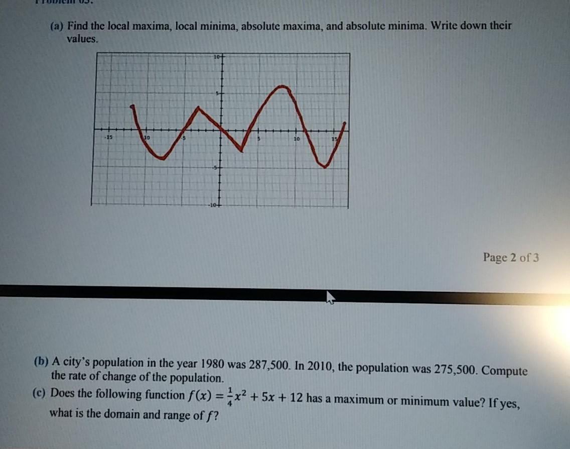 Solved (a) Find the local maxima, local minima, absolute | Chegg.com
