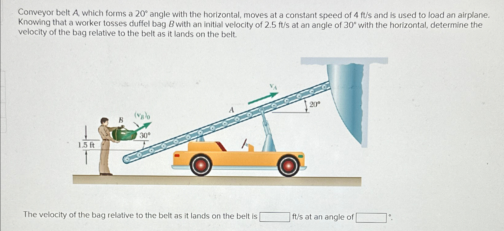 Solved Conveyor belt A, which forms a 20\\\\deg angle with | Chegg.com