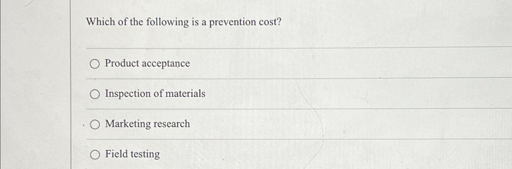 Solved Which of the following is a prevention cost?Product | Chegg.com