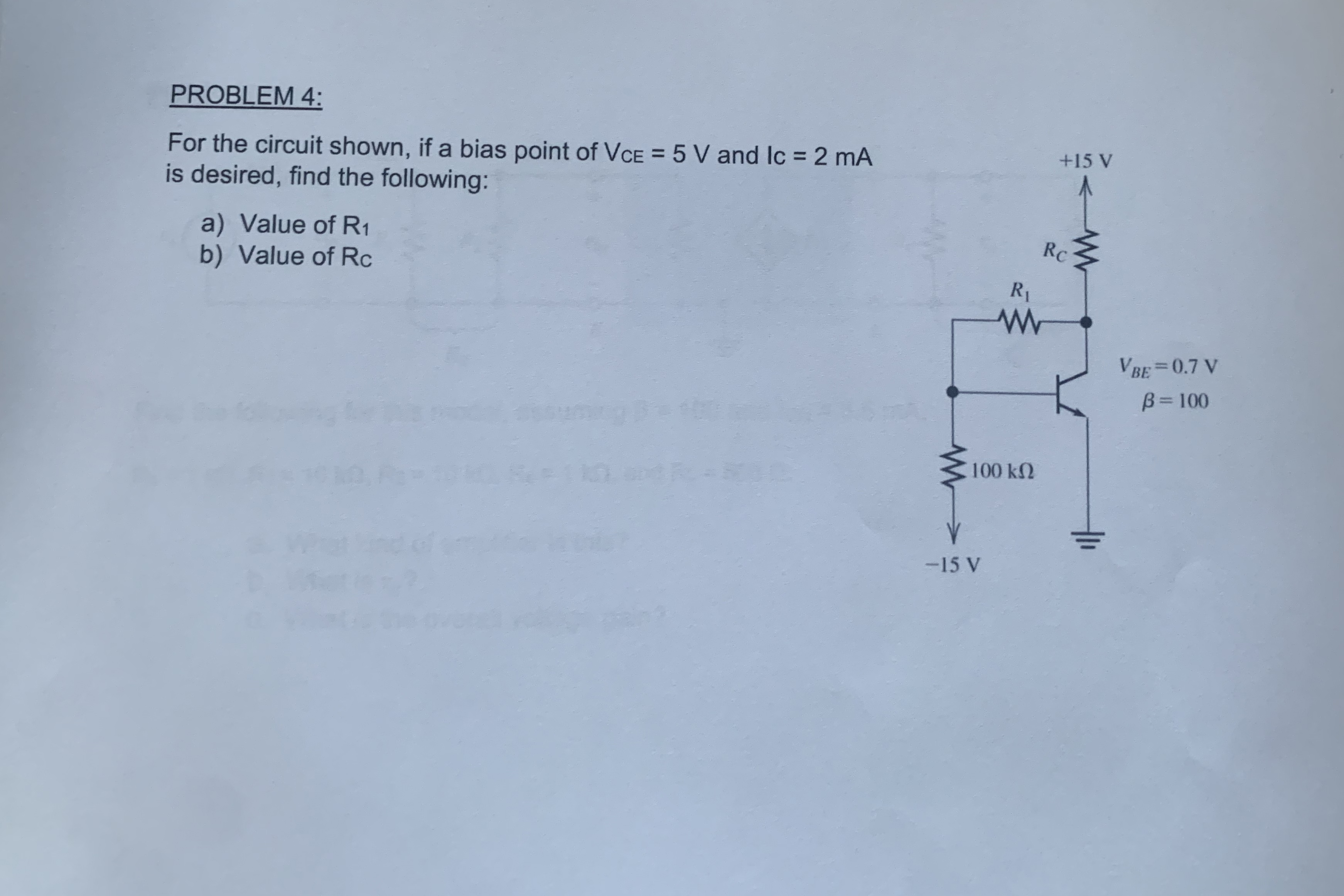 PROBLEM 4:For the circuit shown, if a bias point of | Chegg.com