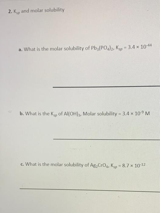 Solved 2. Ksp and molar solubility a. What is the molar | Chegg.com