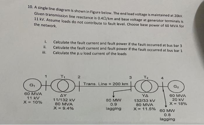 Solved 10. A single line diagram is shown in Figure below. | Chegg.com