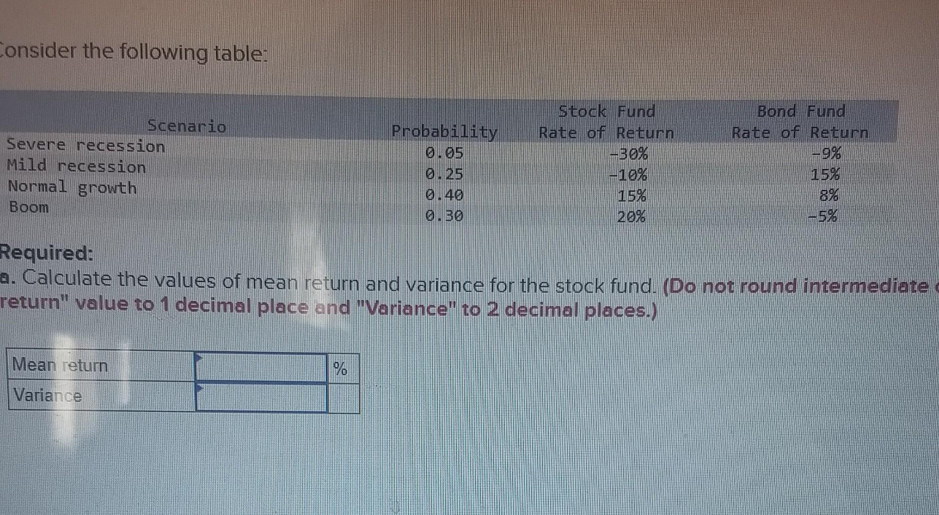 Solved red: culate the values of mean return and variance | Chegg.com