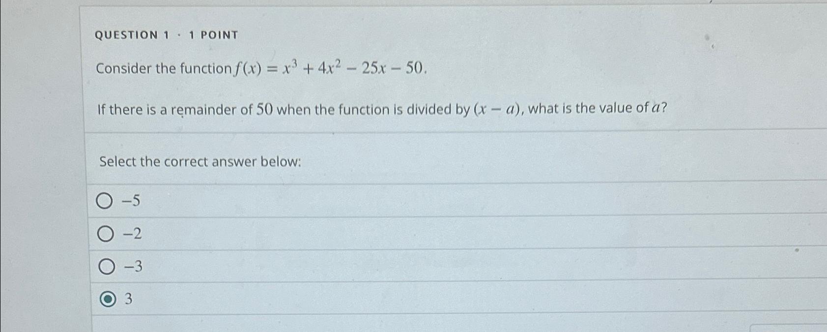 Solved QUESTION 1 - 1 POINTConsider the function | Chegg.com Solved QUESTION 1 - 1 POINTConsider the function | Chegg.com