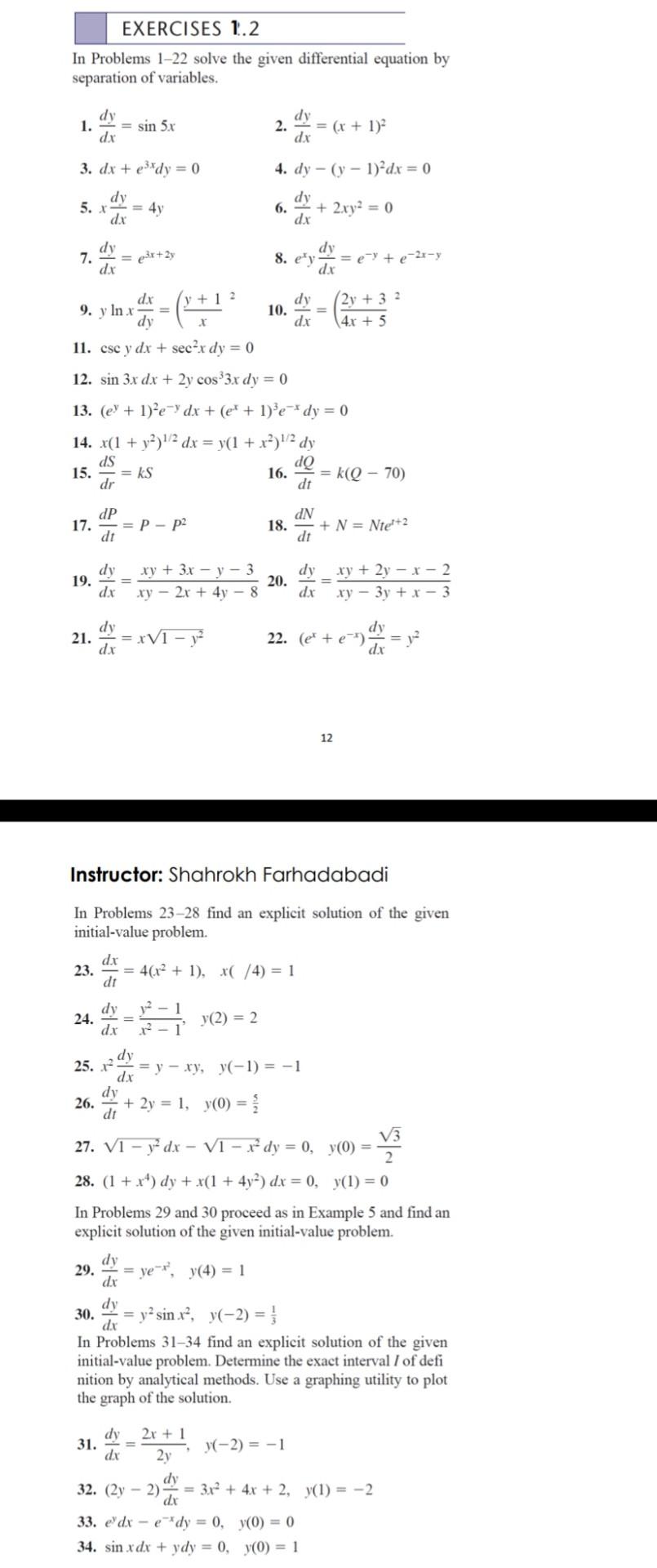 Solved EXERCISES 1.2 In Problems 1-22 solve the given | Chegg.com