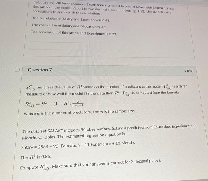 Solved Calculate the VIF for the variable Experience in a | Chegg.com