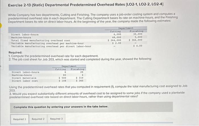 Solved Exercise 2-13 (Static) Departmental Predetermined | Chegg.com