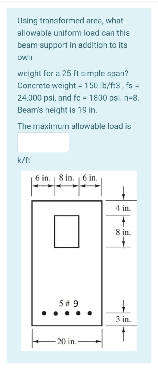 Solved Using transformed area, what allowable uniform load | Chegg.com