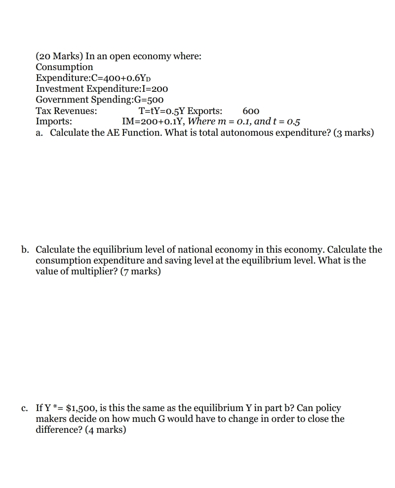 Solved (20 ﻿Marks) ﻿In an open economy | Chegg.com
