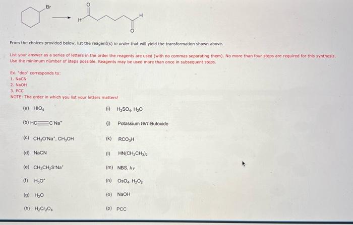 Solved From the choices provided below, list the reagent(s) | Chegg.com