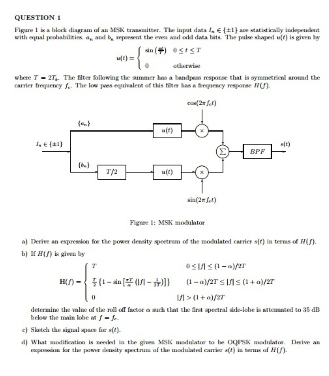 QUESTION 1 Figure 1 is a block diagram of an MSK | Chegg.com