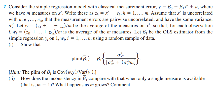 Solved 7 ﻿Consider the simple regression model with | Chegg.com