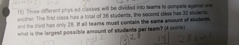 Solved 15) Three different phys.ed classes will be divided | Chegg.com