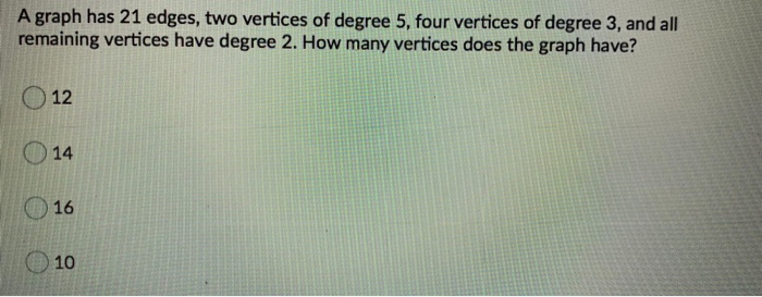 Solved A graph has 21 edges, two vertices of degree 5, four | Chegg.com