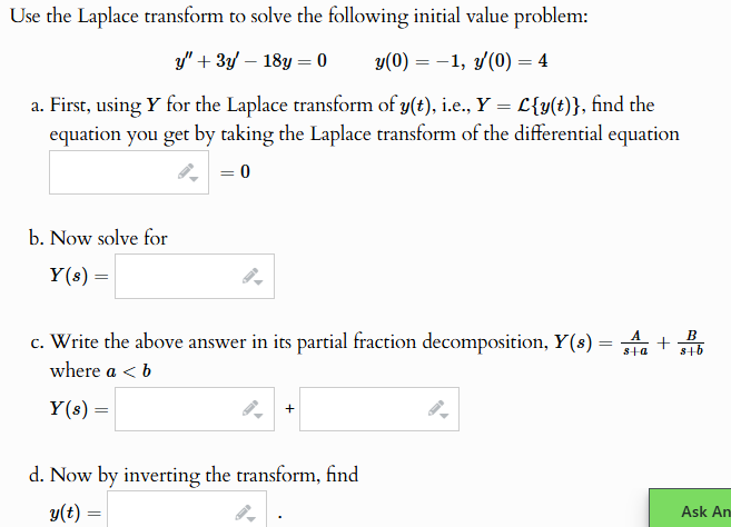 Solved Use the Laplace transform to solve the following | Chegg.com