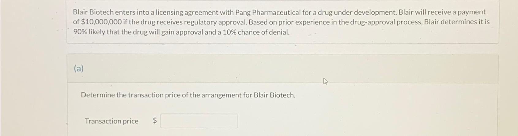 Solved Blair Biotech enters into a licensing agreement with | Chegg.com Solved Blair Biotech enters into a licensing agreement with | Chegg.com