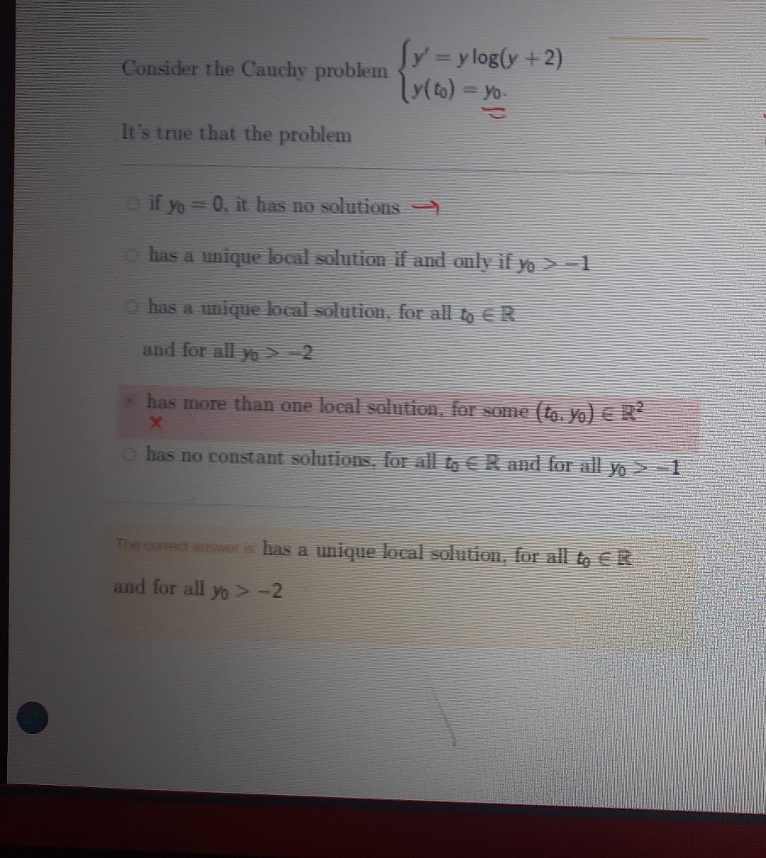 Solved Consider the Cauchy problem y'=ylog(y+2)y(t0)=y0It's | Chegg.com